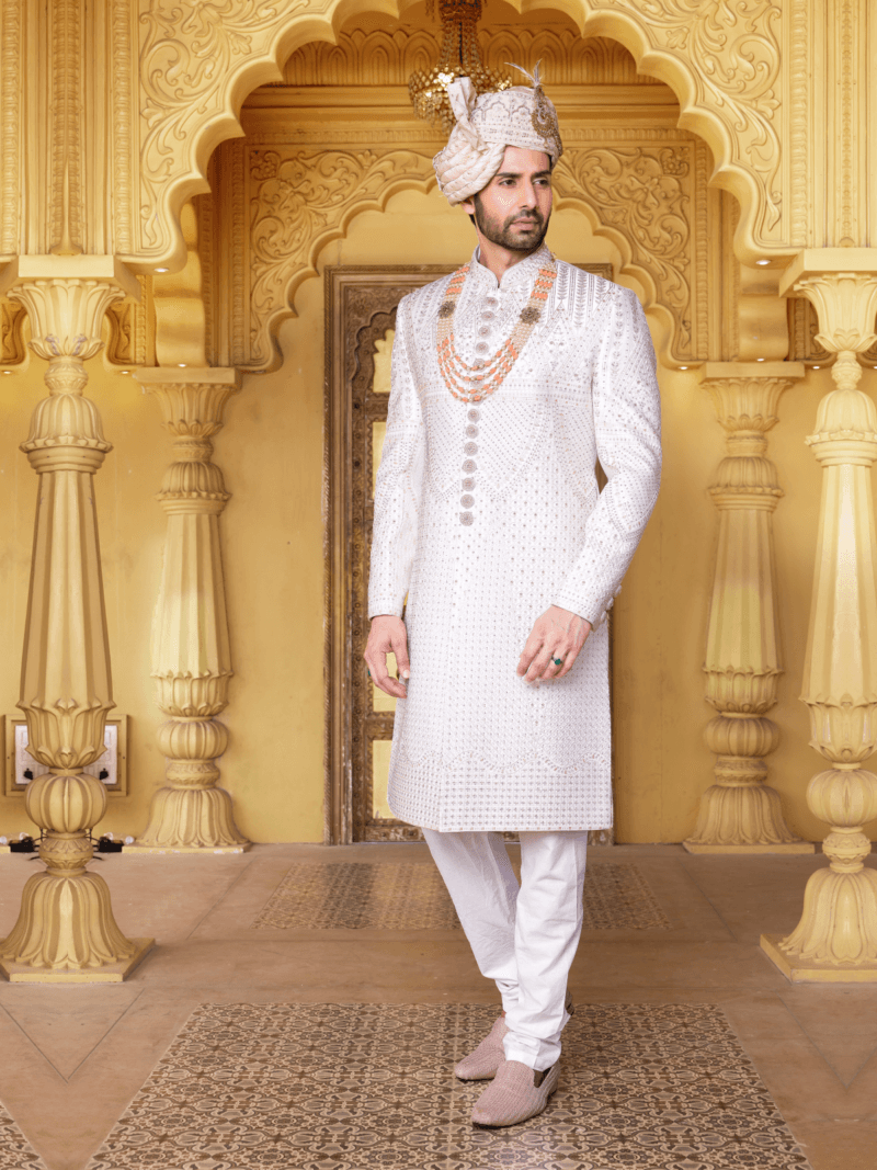 Mustard Yellow Kurta Pajama With Elegant Woven Texture - Nawab Parker